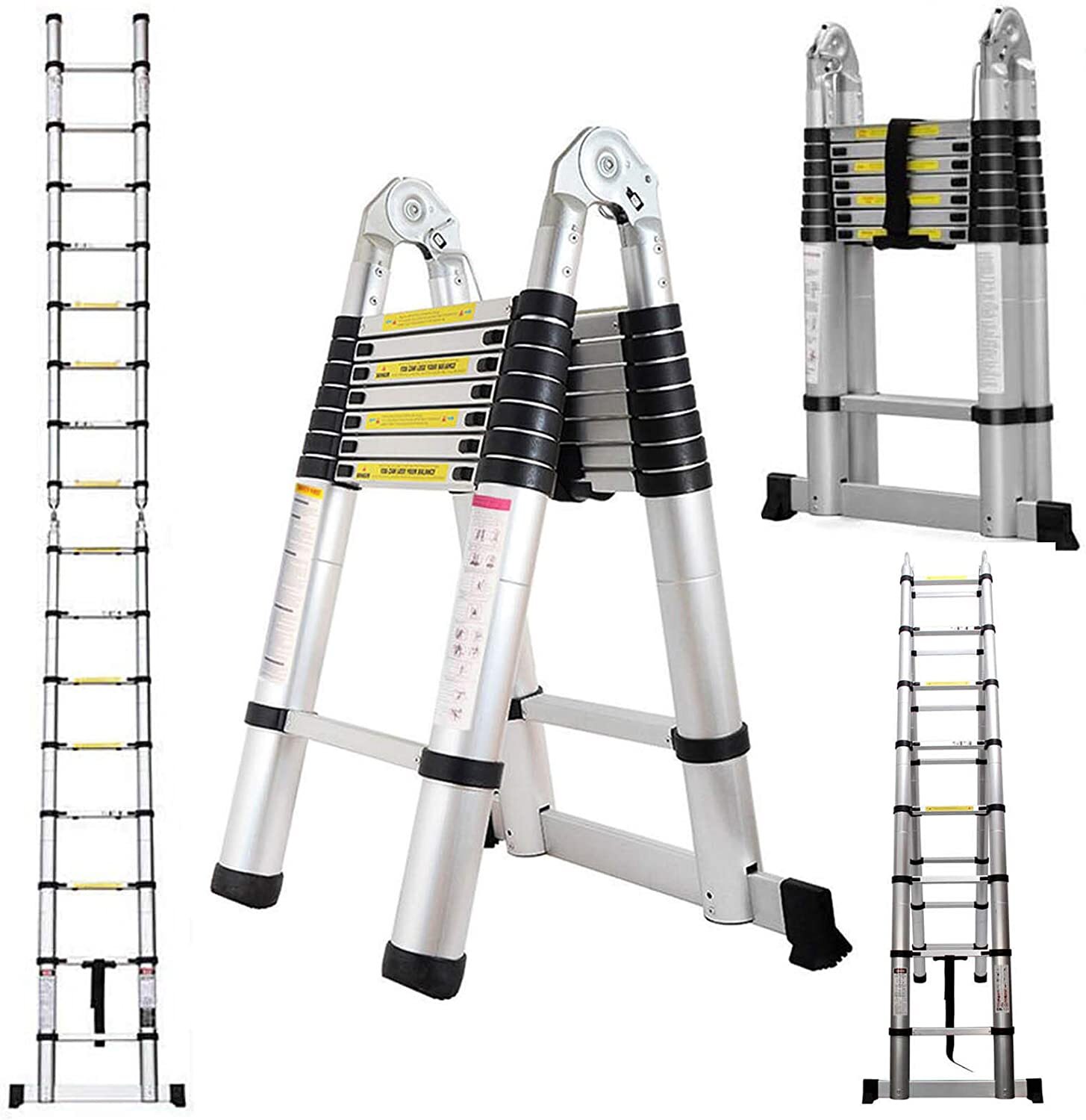 16.5Ft Telescopic Extension Ladder Aluminum Folding Step Multi-Use Non ...
