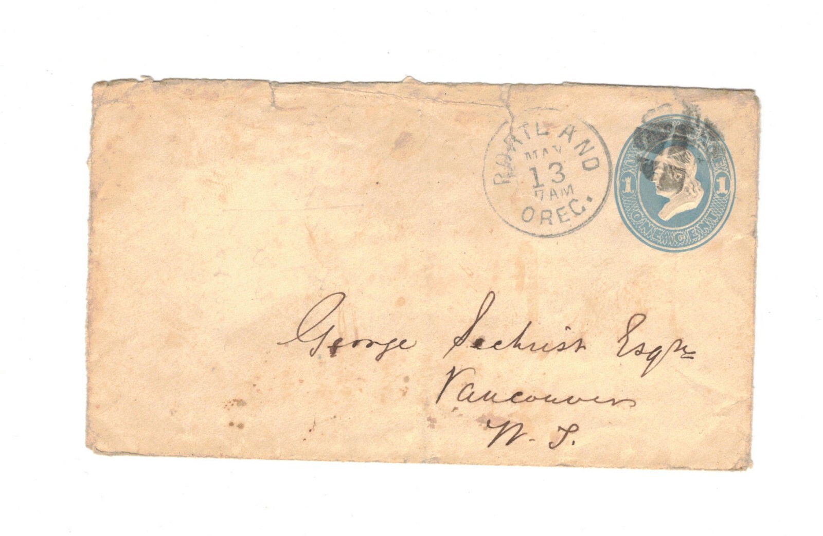 1874-1886 Portland Oregon Postmarked Envelope to Vancouver Washington ...