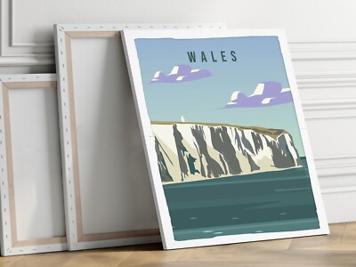 Wales Illustration 40x50cm Stretched Travel Canvas Wall Art Print ...