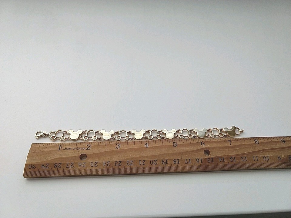 14k Solid Yellow Gold Disney Mickey Mouse Chain Bracelet | eBay