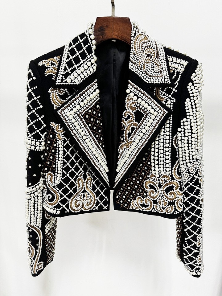 Spring New Embroidery Nail Bead Diamond Short Jacket Women Runway Bead ...