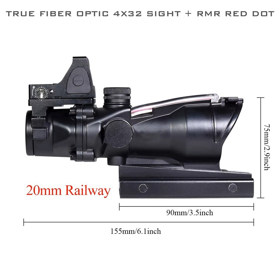 4x32 ACOG True Fiber Optics Red Green Chevron Red Dot Sight Tactical ...