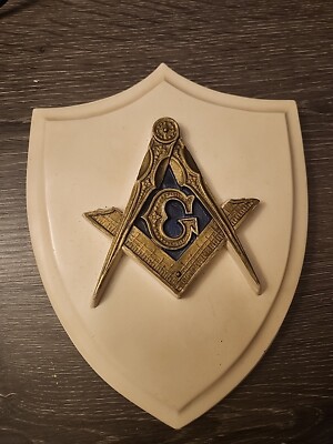 RARE Ceramic Vintage Masonic Free Mason Masonic Wood Plaque Compass ...