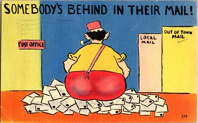 Postcard Somebody's Behind in their Mail Post Office Humor Card Linen ...