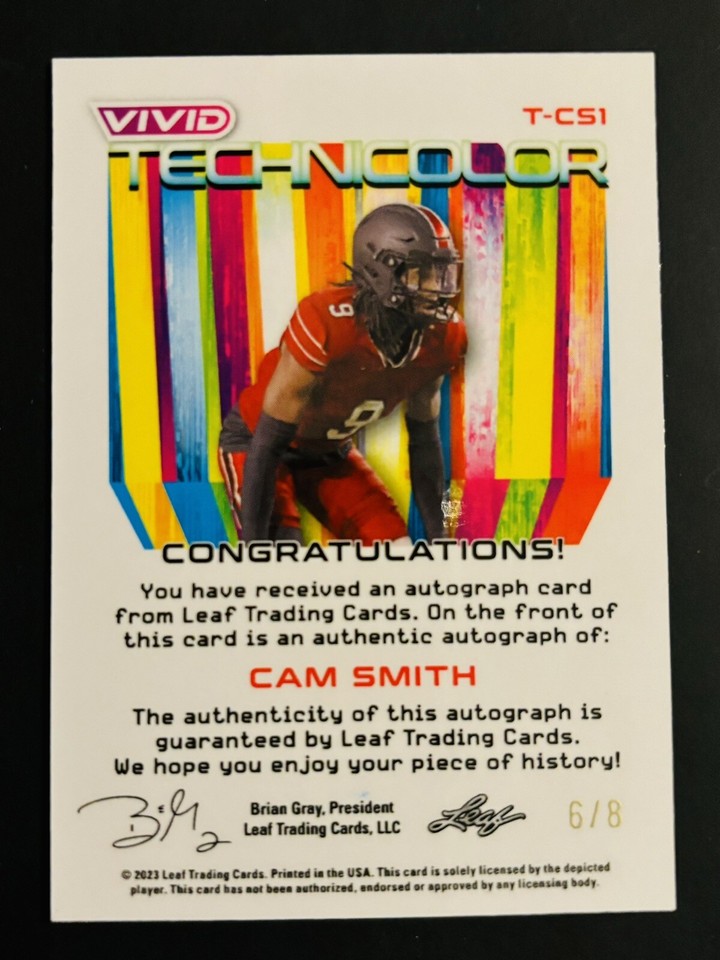 2023 Leaf Vivid - Cam Smith - Red Mojo Technicolor Auto #d 6/8 | eBay