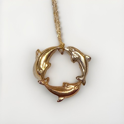 10K Gold Tri-tone Dolphin Pendant Necklace On 10k Chain Approx 17 ...