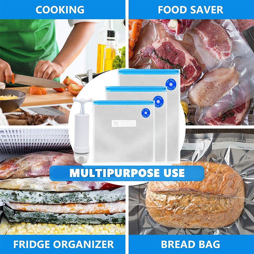 Reusable Vacuum Seal Bags Food Saver Storage Bag Sealer Pump Set ...
