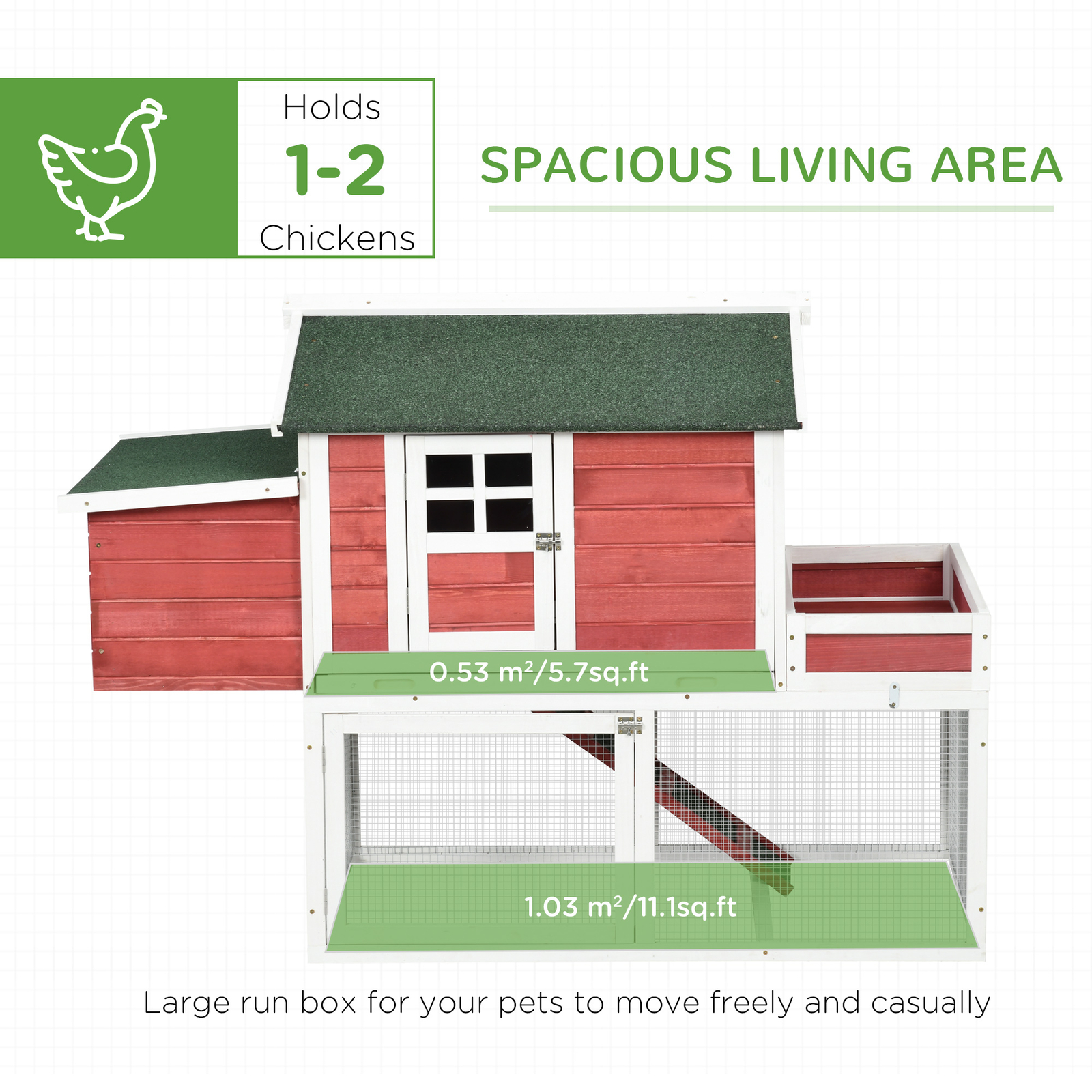 Mahogany Farmhouse Style Chicken Hutch w/ Spacious Run Area & Egg Case ...