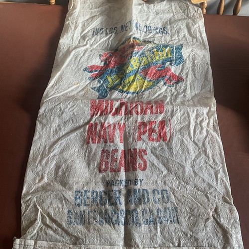 Vintage Jack Rabbit Brand Michigan Navy Bean Bag 100lb Woven Sack Decor ...