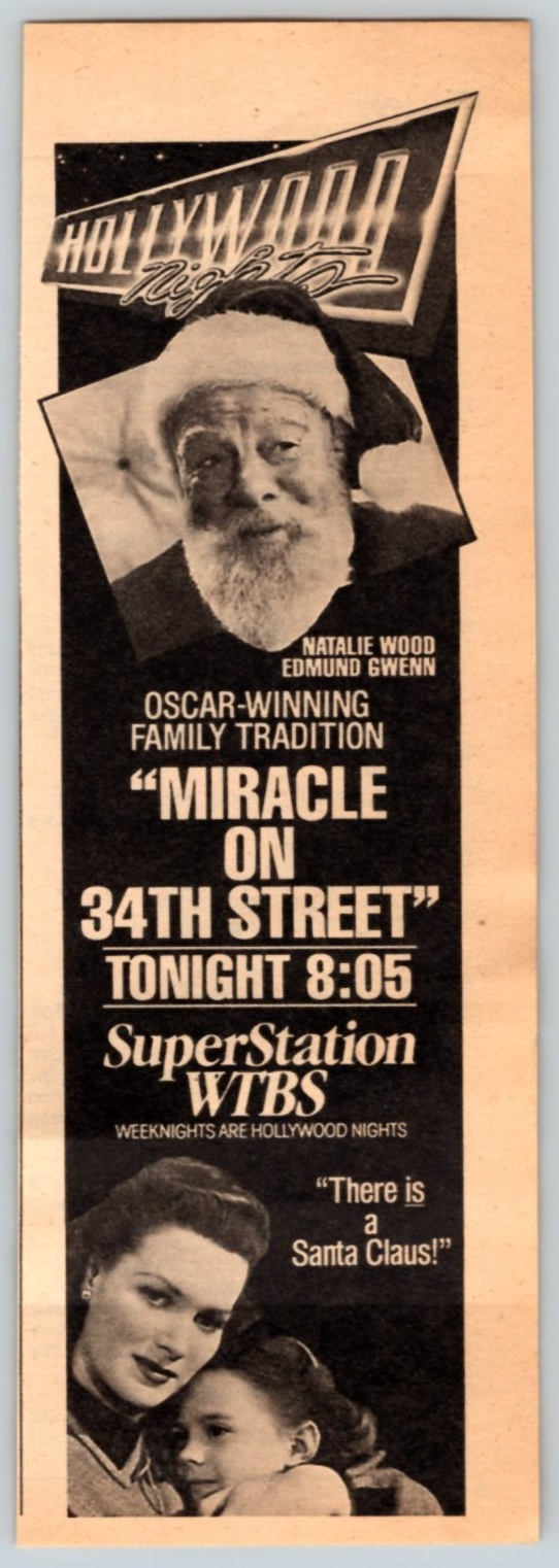 1986 MIRACLE ON 34TH STREET 2.5"X7.5" MOVIE AD WTBS SuperStation 1980's ...