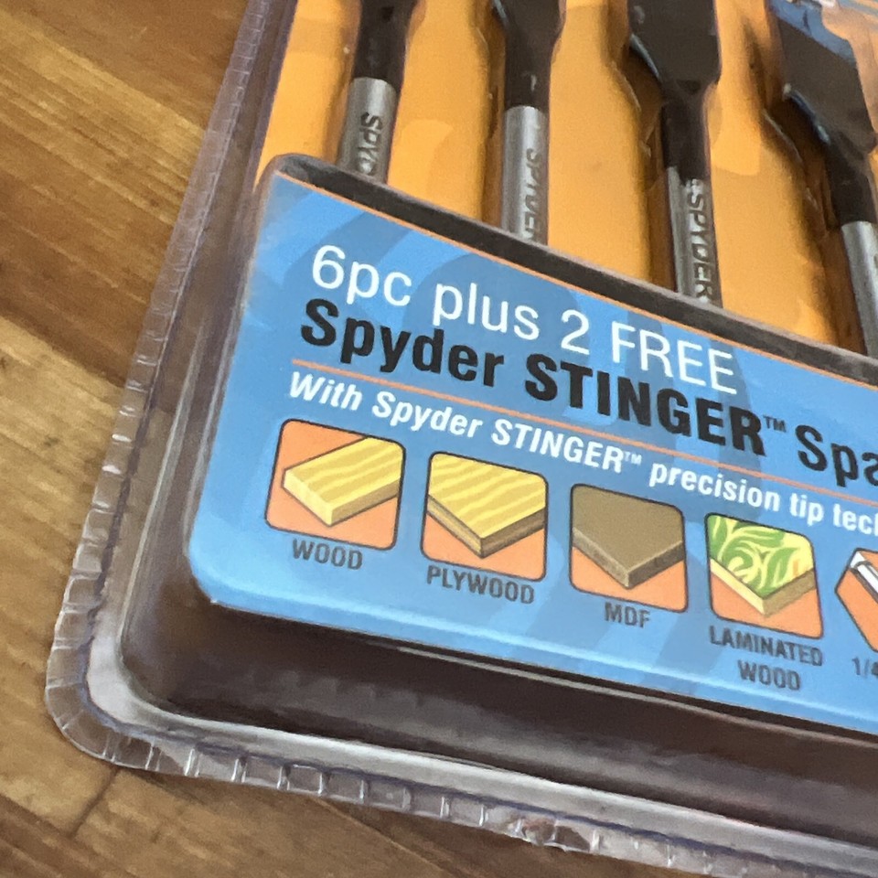 Spyder Stinger 8 Pc. Assorted 6-in Woodboring Spade Drill Bit Set 1/4 ...