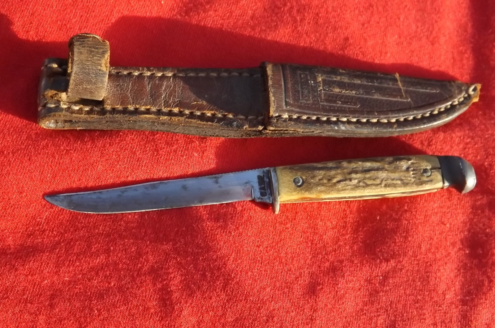1940-1965 CASE XX USA Stag Handle Fixed Blade Hunting Knife w/ Sheath ...