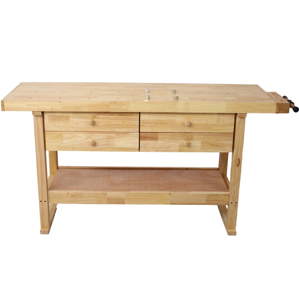 60in 4 Drawer Wooden Workbench with Heavy Duty Cast Iron Vise 7 Jaw ...