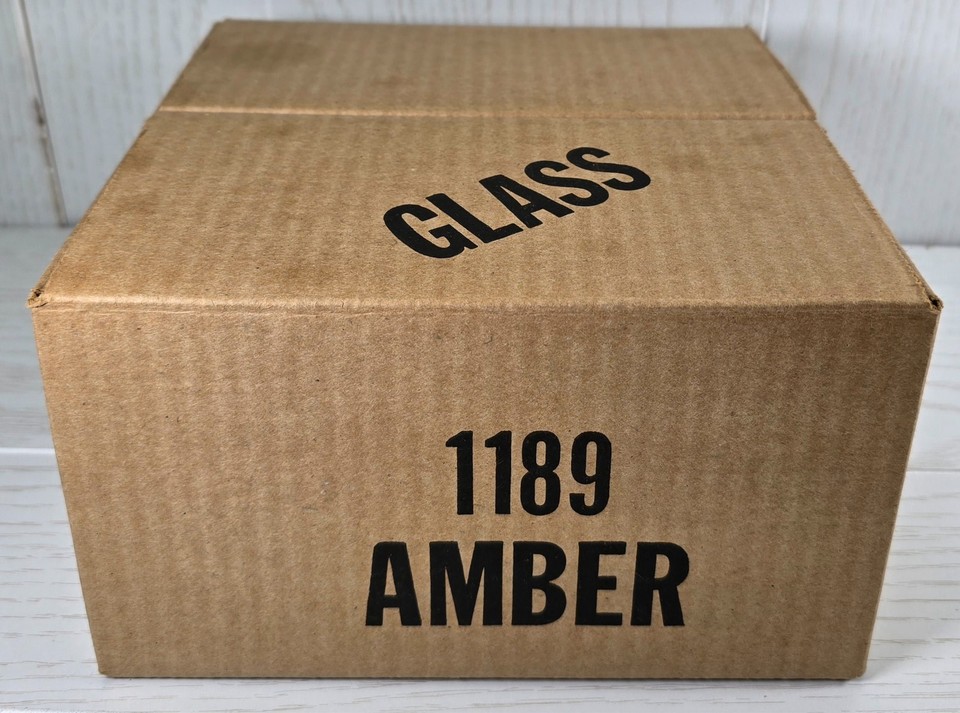 VTG Amber Glass Oil Lamp Globes Set of 4 Mexico 1189 Wavy Rim w/ Box ...