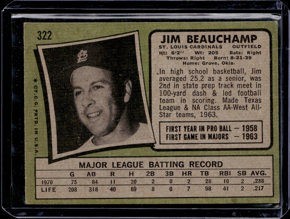 Jim Beauchamp 1971 Topps #322 St. Louis Cardinals | eBay
