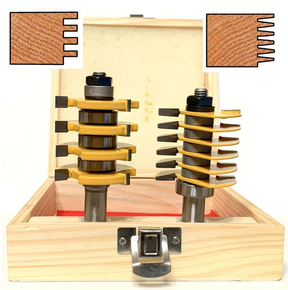 2pc 1/2"Shank Adjustable Box-1/4 cutter & Finger Joint Router Bit Set ...