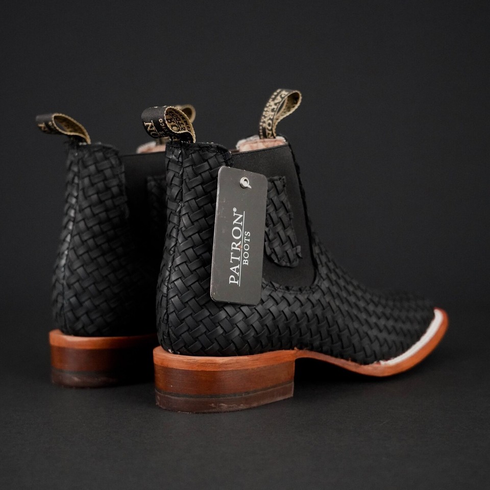 MEN'S PATRON BOTIN WESTERN HALF ANKLE BOOT PETATILLO BLACK SQUARE TOE ...