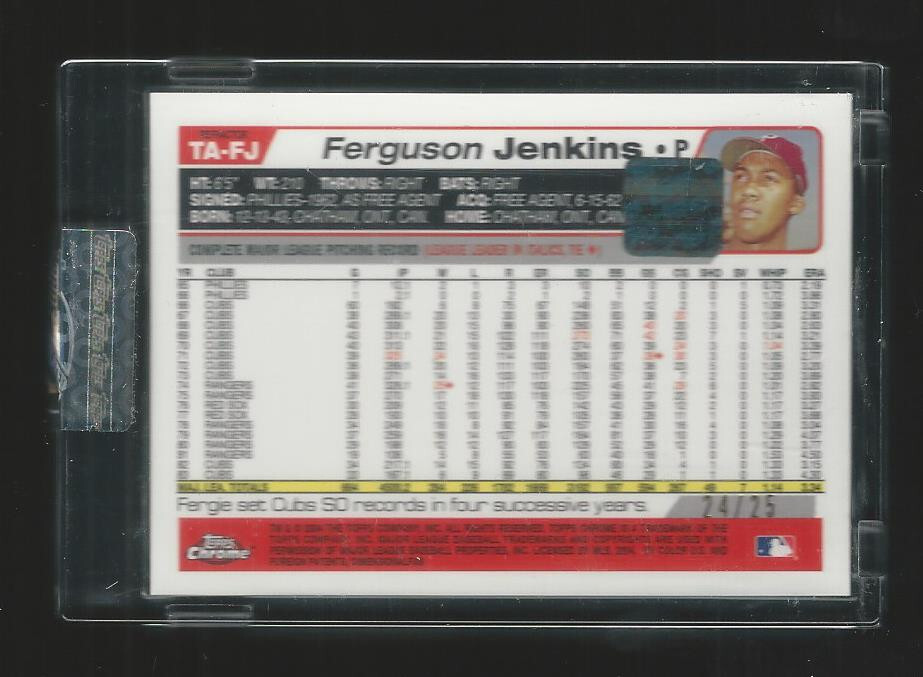 2004 Topps Retired Signature Ferguson Jenkins Phillies Refractor Auto ...