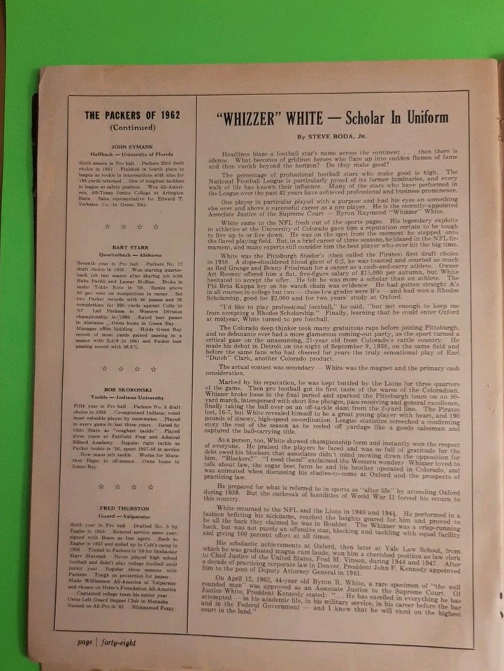 1962 NFL Game Program Baltimore Colts vs Green Bay Packers, November 18 ...