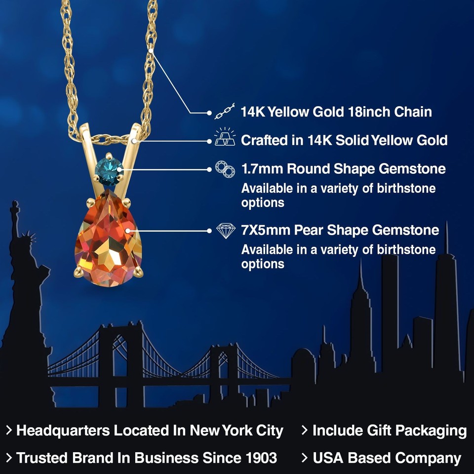 14K Yellow Gold Ecstasy Mystic Topaz and Blue Diamond Pendant Necklace ...