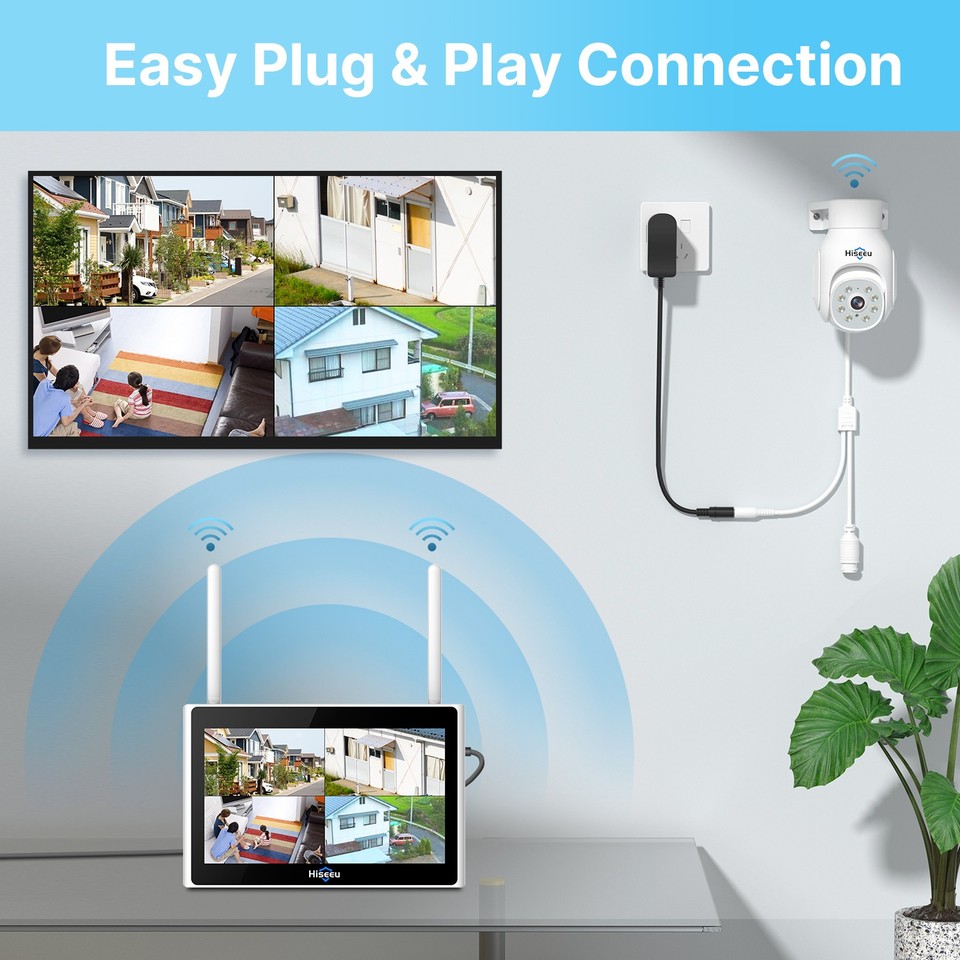 Hiseeu 5MP 10CH PTZ Dome WIFI NVR Wireless Security Camera System with ...