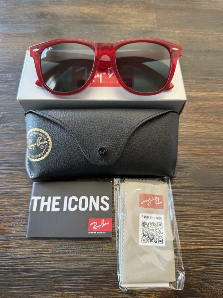 RB2140 661456 RayBan Wayfarer Transparent Red Frame Blue Lens 54MM | eBay