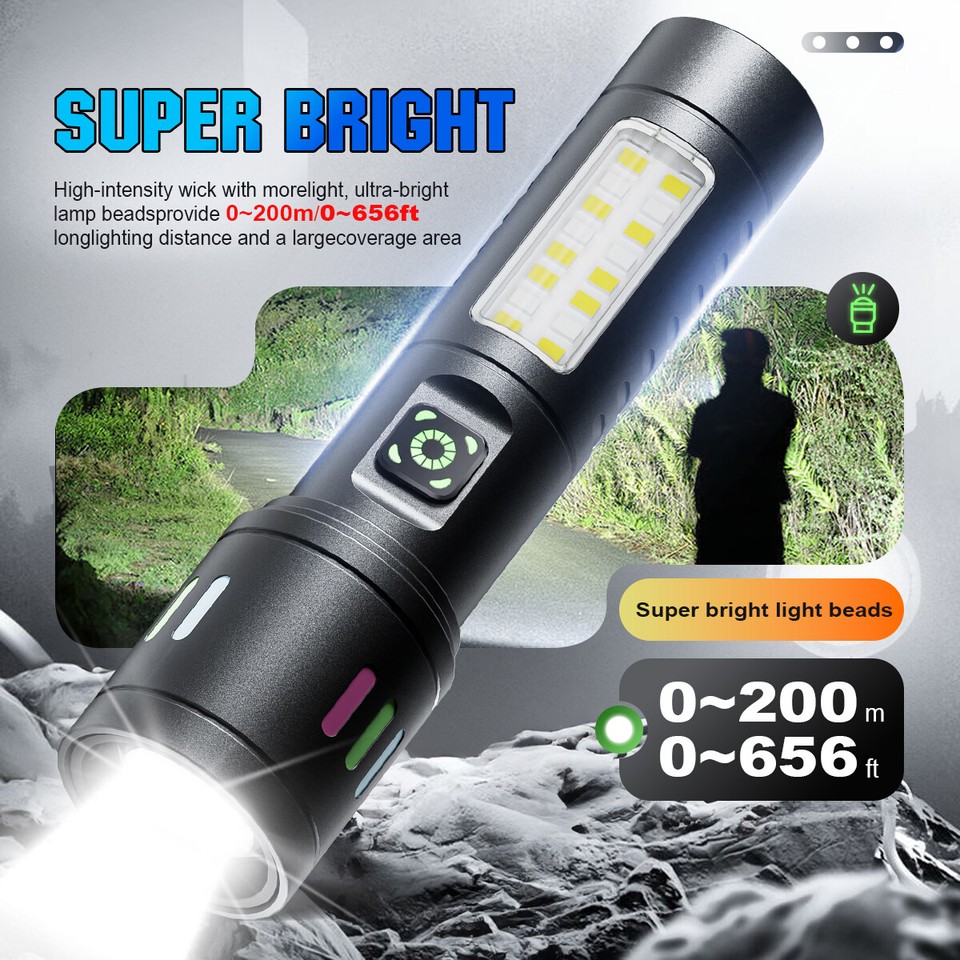 350000000 Lumen Super Bright LED Tactical Flashlight Rechargeable LED ...