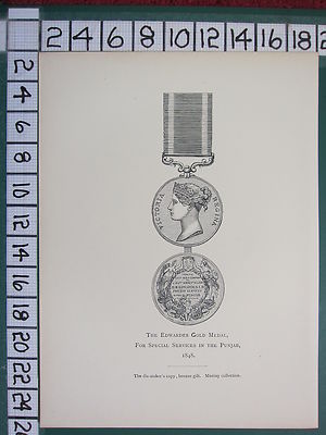 1891 SPINK MEDALS PRINT ~ EDWARDES GOLD MEDAL SPECIAL SERVICES PUNJAB ...