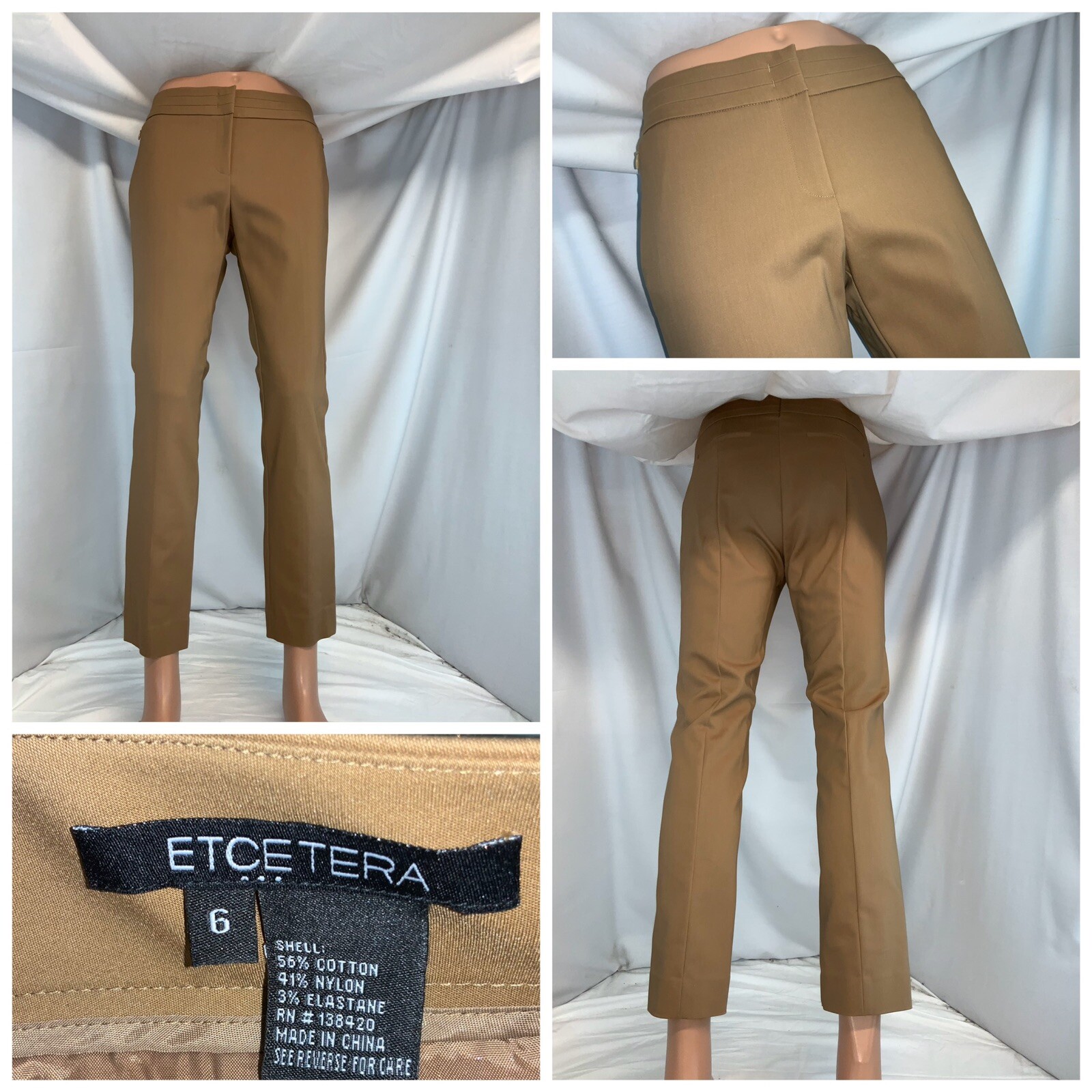 Etcetera Pants Sz 6 Women Brown Cotton Nylon Stretch Skinny Leg 29” YGI ...