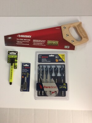 HUSKY 15" Hand Saw + BOSCH Spade Bits and Rasp + SHARPDRAW Carpenter ...