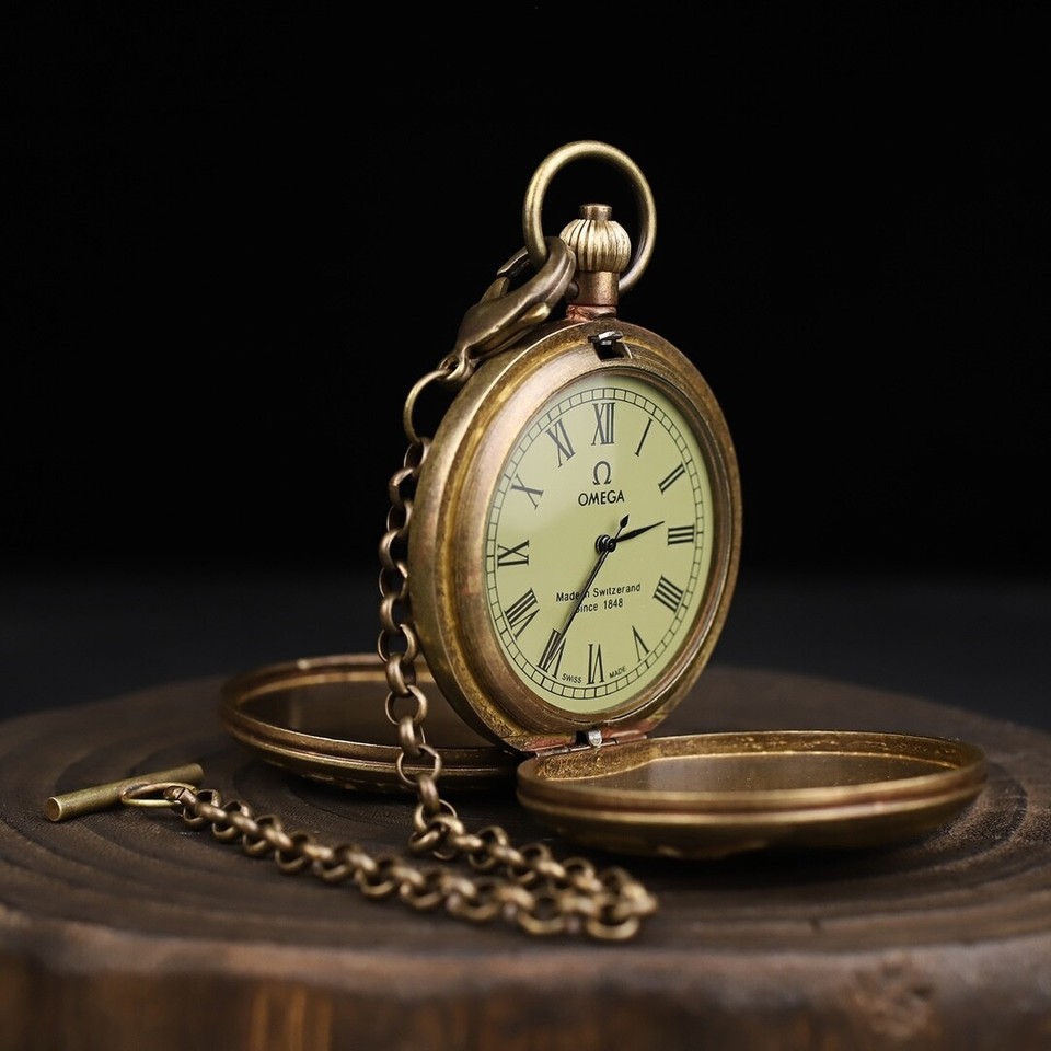 Mechanical Clock Horologe Double Open Vintage Train Mechanical Pocket ...