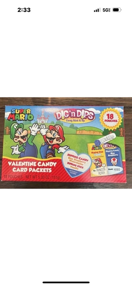 SUPER MARIO Dig' N Dips Dipping Valentine Candy Card Packets-COMPARE TO ...