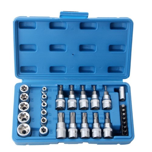 29Pc 1/4" Torx Star Socket Set Bit Male Female E Bit Drive External ...