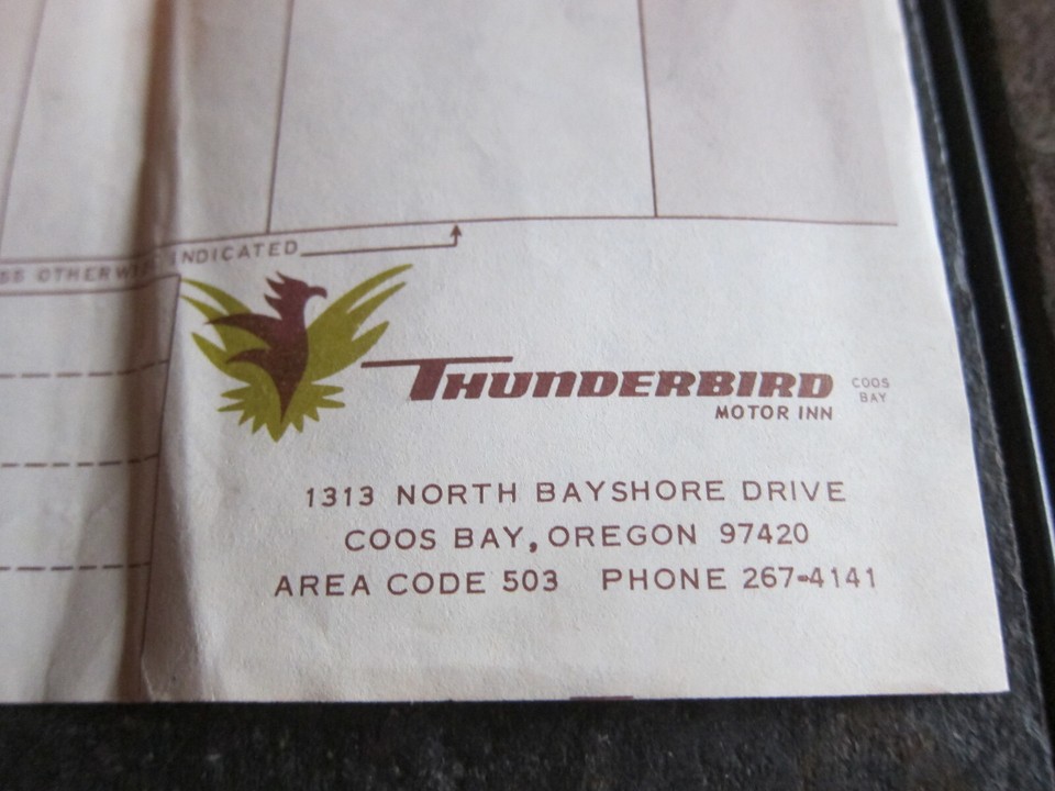 1974 Thunderbird Motor Inn Billhead Coos Bay Oregon | eBay