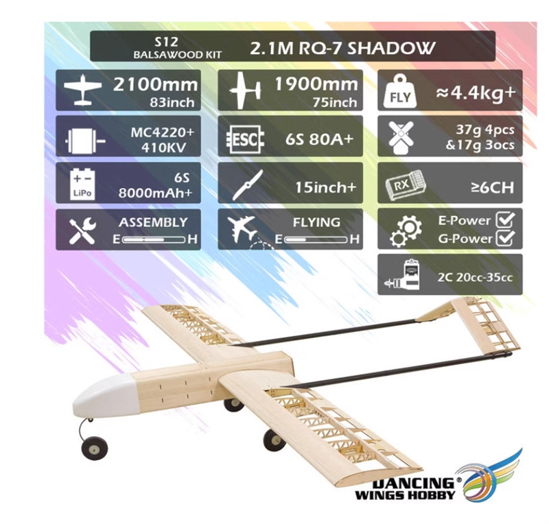 RQ7 Shadow UAV RC Model Radio Control Airplane Balsa 2100mm Wingspan ...