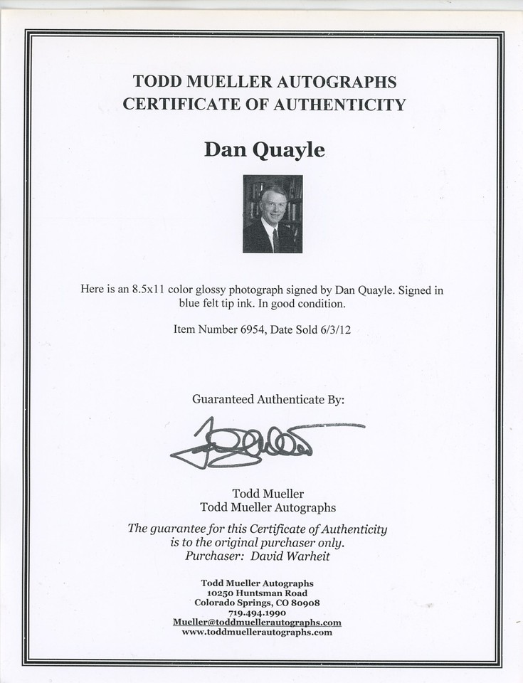 Vice-President Dan Quayle vintage signed 8x10 photograph w COA | eBay