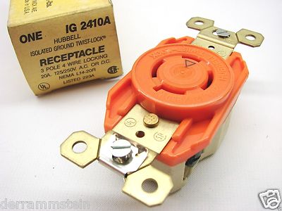 Hubbell IG2410A Twist-Lock Isolated Ground Receptacle Outlet 125V/250V ...