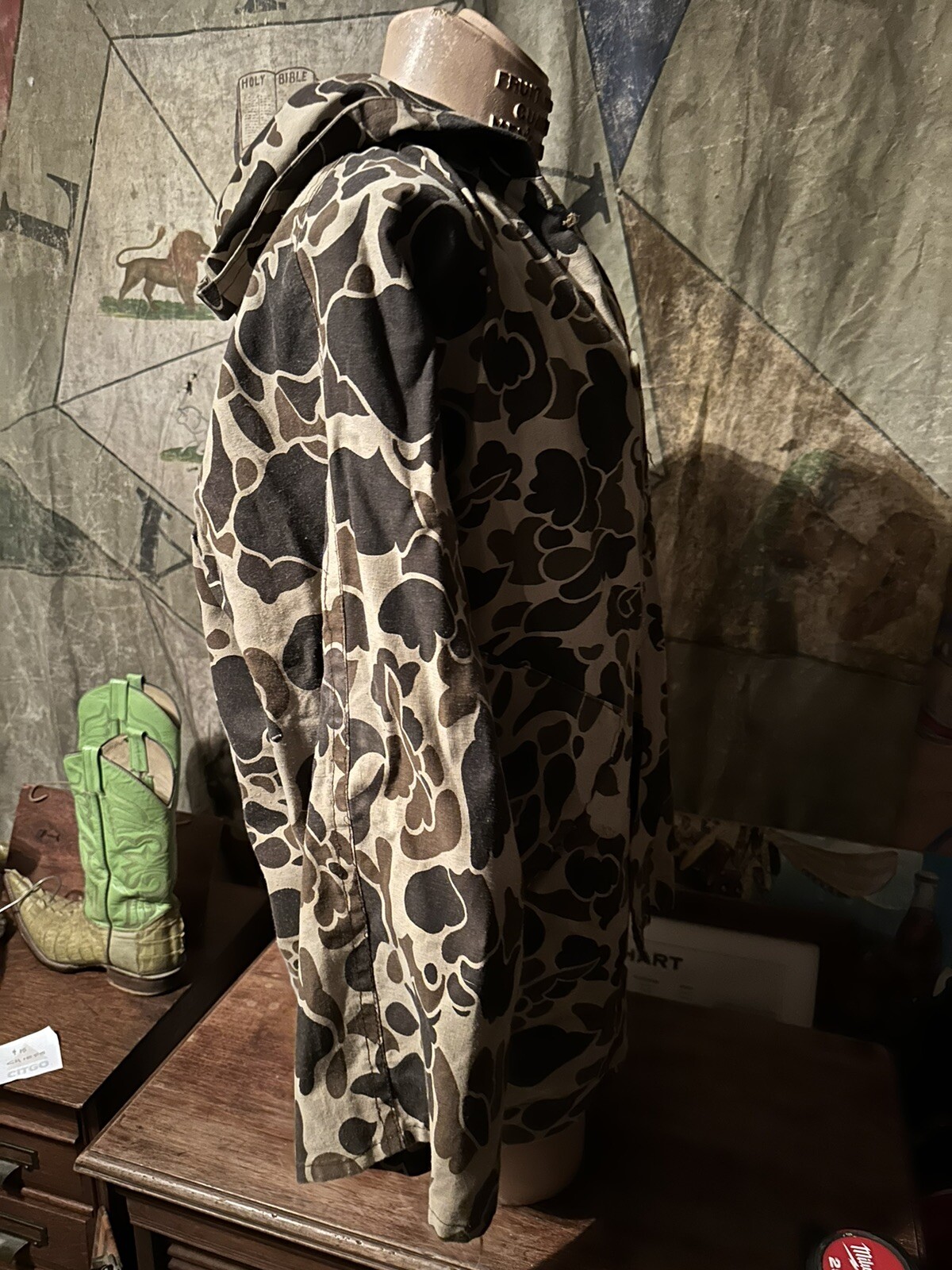 Vintage camo hunting jacket fall spring duck hunting work wear hood ...