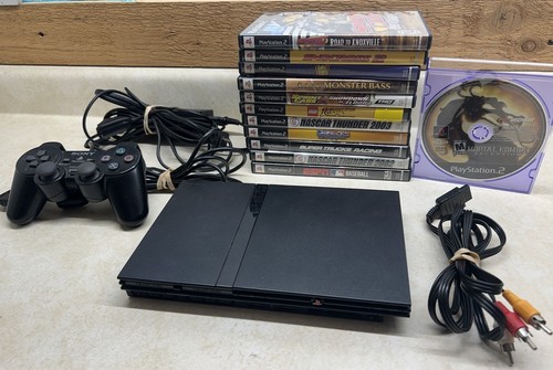 PlayStation 2 PS2 Slim Black Console Bundle W/Controller and games ...