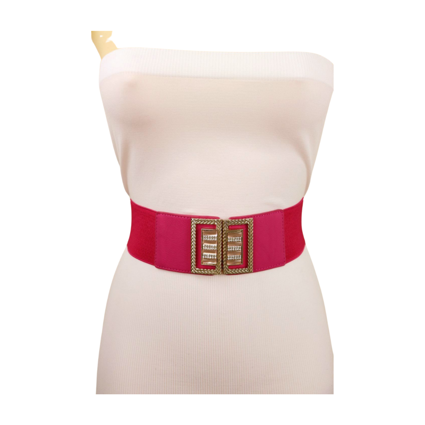 Women Pink Elastic Fashion Belt Gold Bling Square Buckle S M | eBay