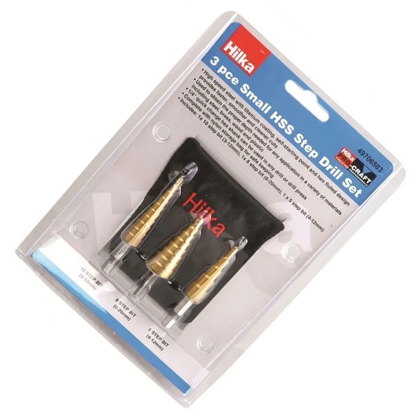3pc HSS STEP DRILL BIT SET 3mm to 20mm CONE CUTTERS Hole Saw | eBay ...