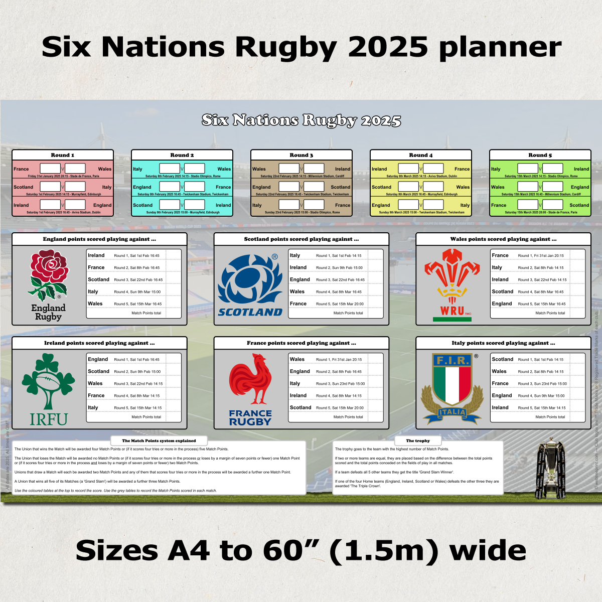 Six Nations Fixtures Poster Six Nations Rugby Tournament Rugby Union