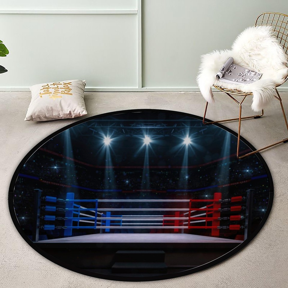 Round Rug Nursery Area Rugs Boxing Fight Ring Play Room Mat Non-Slip ...