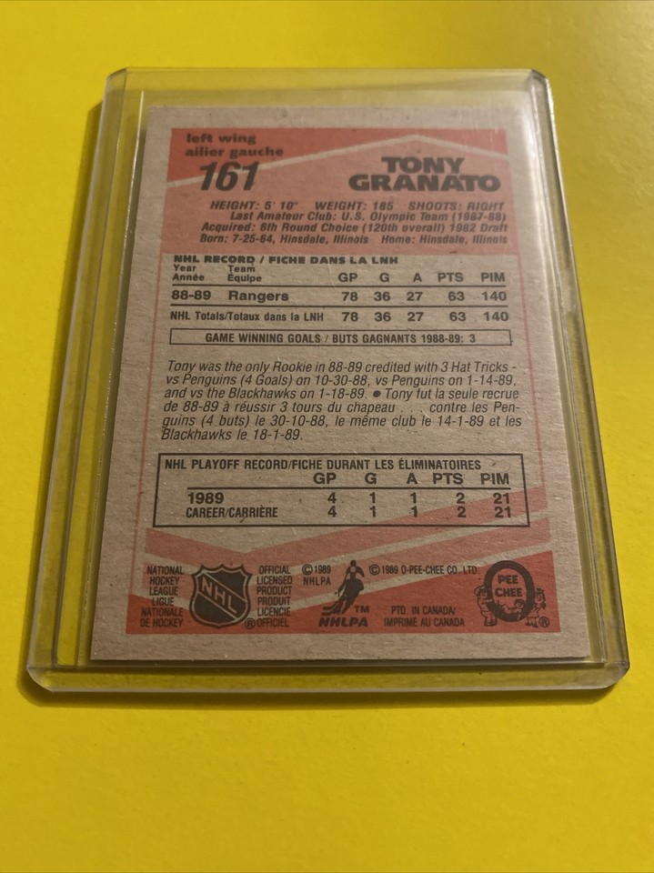 1989-90 O-PEE-CHEE TONY GRANATO NEW YORK RANGERS #161 | eBay