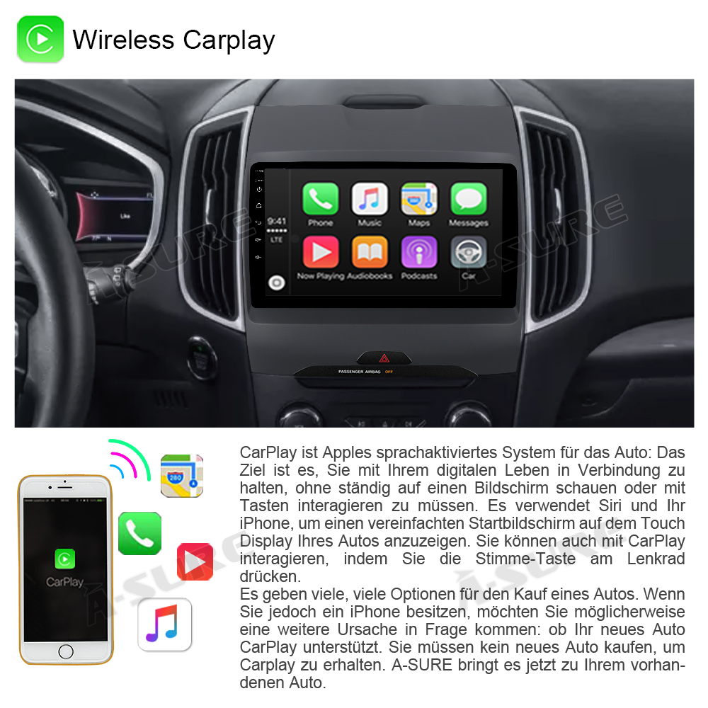 Wireless Carplay Android 10 Radio Navi Ford Edge 2016-2020 S-Max MK2 ...