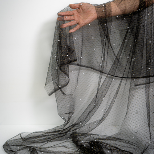 1M DIY Lace Sheer Mesh Beaded Fabric Tulle Shiny Fishnet Voile Wedding ...