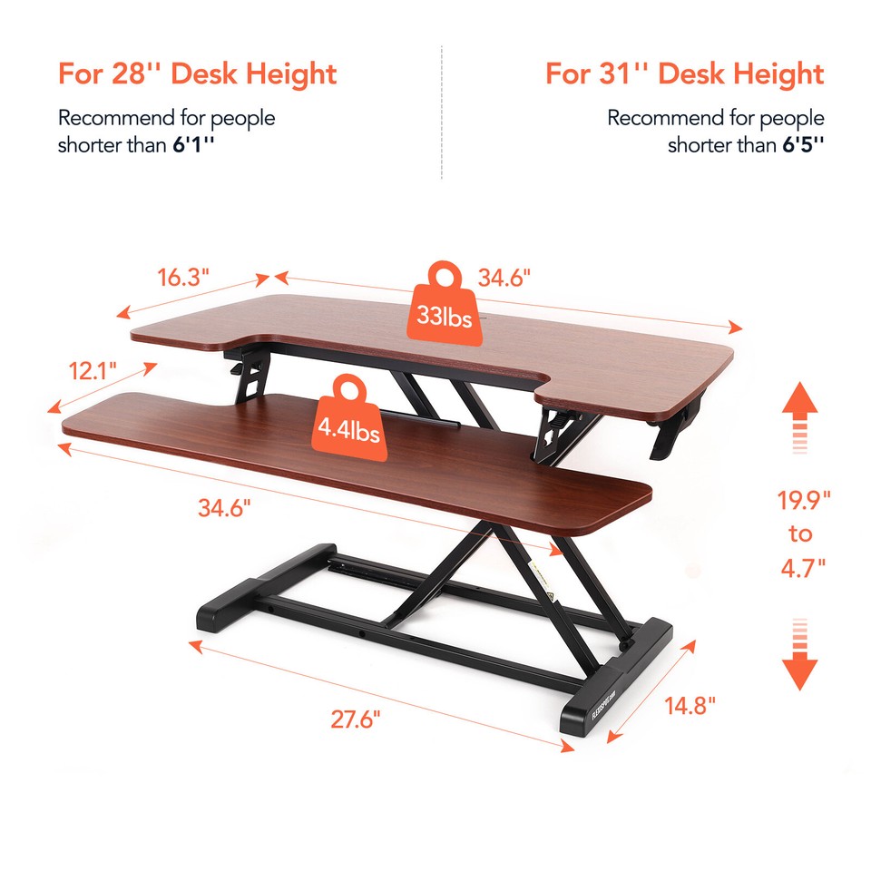 FLEXISPOT Standing Desk Converter 35'' Height Adjustable with Keyboard ...