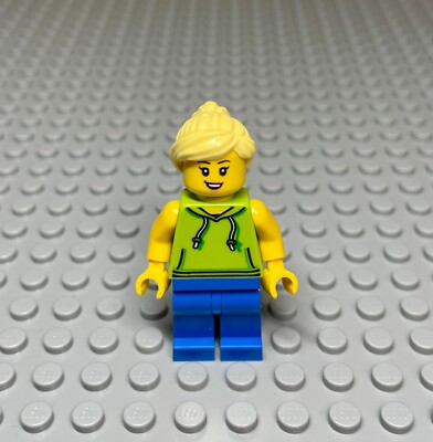 Lego Minifigure: Lime Green Hoodie W. Strings + Blue Legs + Light ...