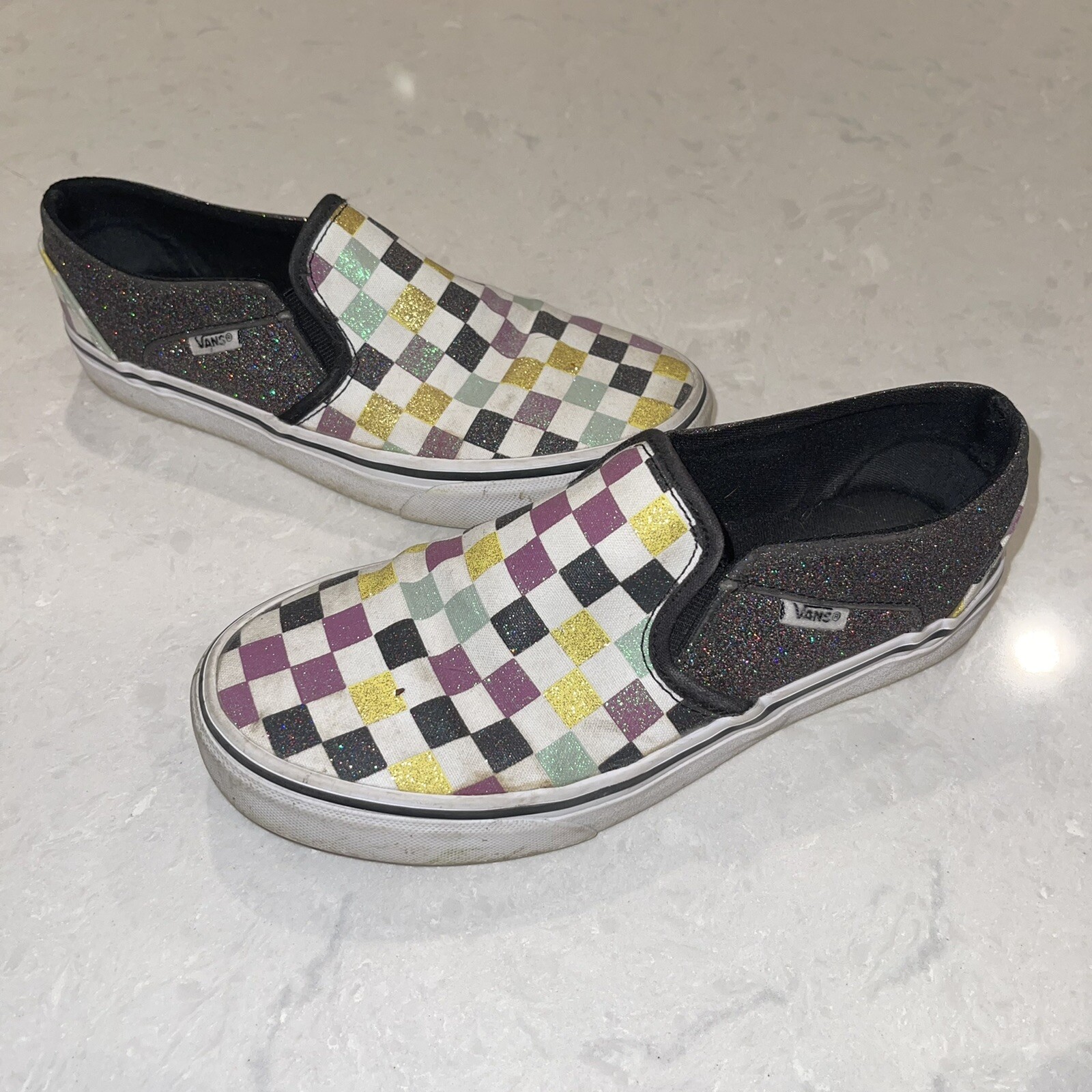Vans Glitter Checkerboard Checkered Classic Slip-on S… - Gem