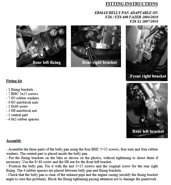 Ermax Belly Pan Fairing Spoiler Unpainted Yamaha FZ6 & S2 2004 - 2010 ...